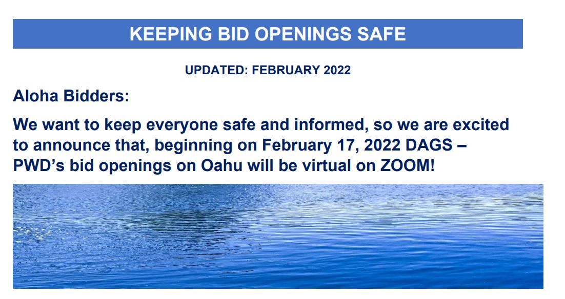 Public Works Division | KEEPING BID OPENINGS SAFE – FEBRUARY 2022 UPDATE